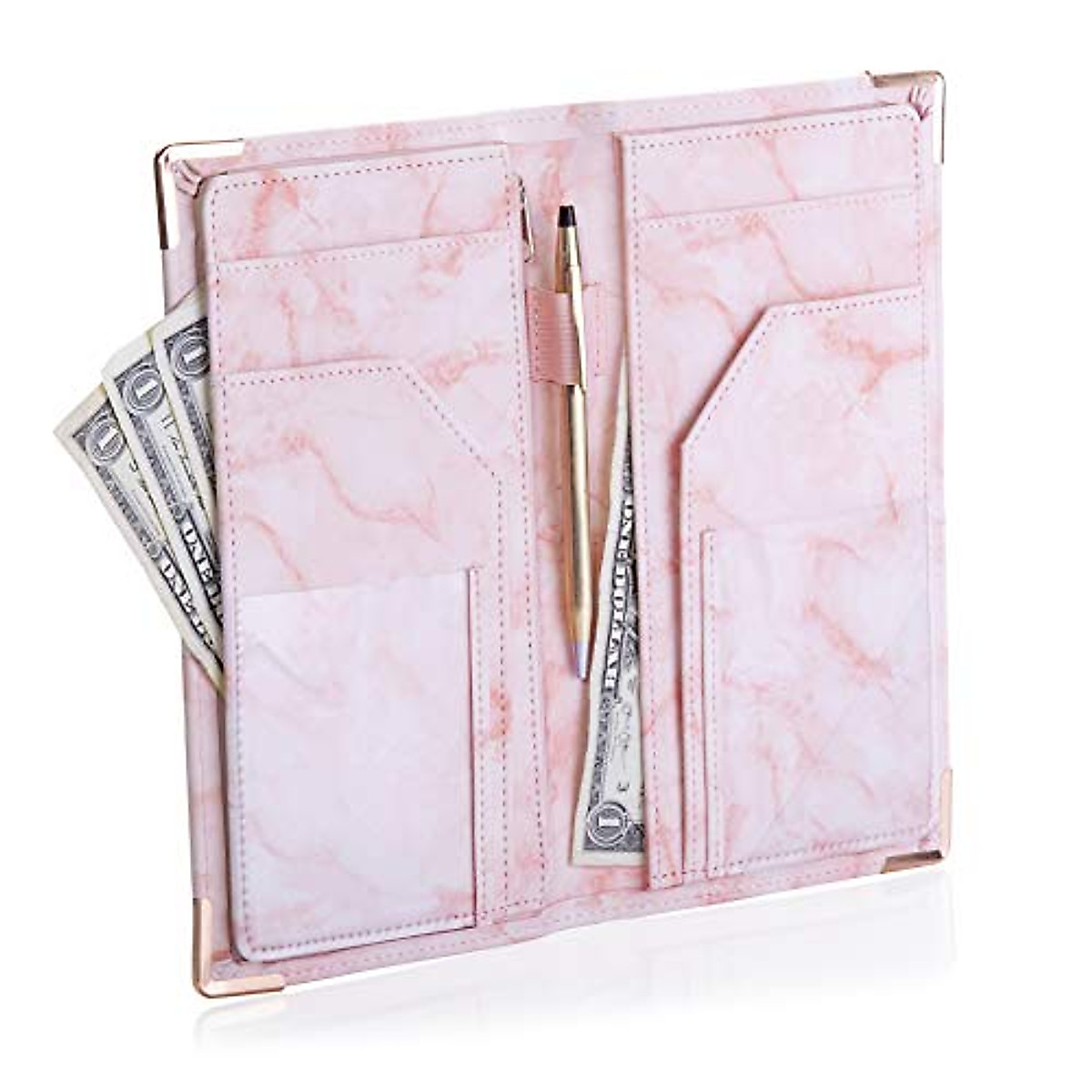 Sonic Server 5x9 11-Pocket Server Book Organizer with Double Magnetic Pockets and Zipper Pocket for Waitress Waiter Waitstaff | Marble Pink