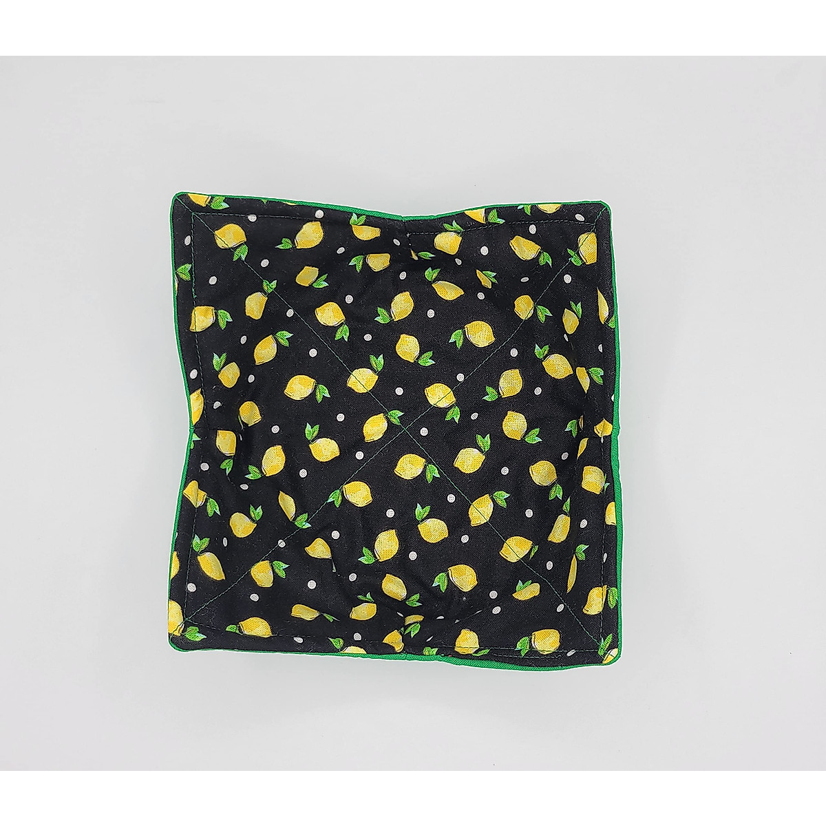 Lemon Polka Dot Microwave Bowl Cozy Vintage Inspired Reversible Microwaveable Potholder Retro Soup Buddy Kitchen Linens 50s Diner Handmade Housewarming Hostess Teacher Gifts Under 10