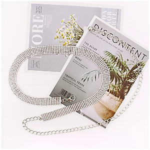 jascaela Women's Crystal Belt Metal Waist Chain Sparkle Rhinestone Decorated Skinny Waistband Dress Accessories Silver