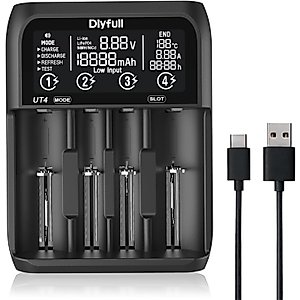 Dlyfull 18650 Battery Charger, LCD Universal Battery Charger with Discharge, Refresh and Test Functions for Ni-MH, Ni-Cd, AA, AAA, C, D, Li-ion, IMR, INR, ICR and LiFePO4 Rechargeable Batteries