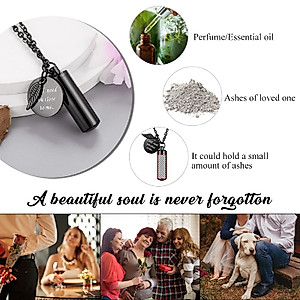 abooxiu Cylinder Urn Necklace for Ashes Cremation Jewelry/Keychain for human Pet Stainless Steel Memorial Keepsake Pendant with Angel Wing Charm Ashes Jewelry-Black M