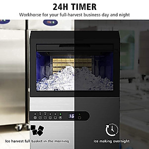 LifePlus Commercial Ice Maker Machine 100Lbs/24H, Stainless Steel Under Counter ice Machine with Large Storage Bin, 2 Way Water Supply, Freestanding for Home Party Shop Office Bar