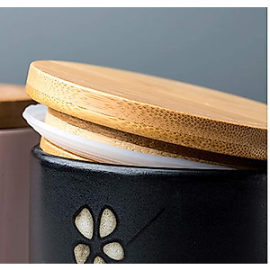 Ceramic Retro Flower Sugar Bowl Spice Jar Storage Pot with Wooden Lid