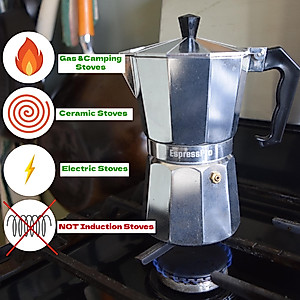 EspressPro- 6 Cup Moka Pot Espresso Maker- Grecas de Cafe Percolator Coffee Pot- Small Coffee Maker- Camping Coffee Makers- Portable Coffee Maker- Cuban Coffee Maker- Stove Top Espresso Coffee Maker