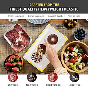 Yumchikel- Serving Tray Plastic for Party, 14" x 7.5" Platters for Serving Food (Clear Gold Rim)