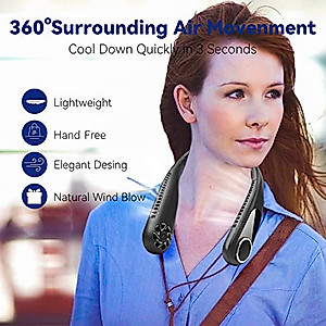 LYSHION Portable Neck Fan, Hands Free Bladeless Fan, 3 Speed Adjustment 360° Cooling Personal Fan, USB Wearable Fan（black）
