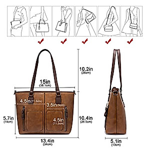 LOVEVOOK Large Shoulder Bag Purses for Women PU Leather Purse Work Bags with Multi-Pockets Vintage Tote Handbags Satchel Hobo Bag, Brown
