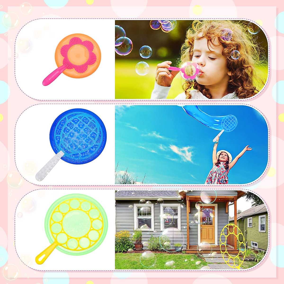 Lenwen 99 Pcs Big Bubble Wands Set, Giant Bubble Wands Toys Bulk with Tray Large Bubble Maker Mixed Size Funny Bubble Making Toys for Kids Summer Outdoor Party Favors Gifts Birthday Games