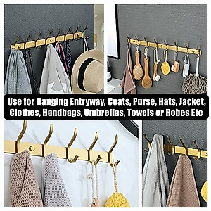 Alise Coat Rack Wall Mount,Coat Hanger Rail with 8 Double Coat Hooks for Hanging Coats Bathroom,SUS304 Stainless Steel Towel Hanger Hook Racks for Purse Clothes Entryway Jacket Hats,Gold Finish