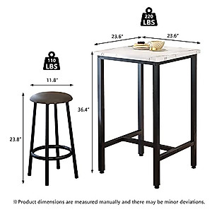 Lamerge Bar Table Set, Square Bar Table Set with Stool, Faux Marble Dining Table Set of 2, Pub Table and Chairs Set for Dining Room, 23.5inch Kitchen Table, White