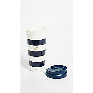 Kate Spade New York Insulated Thermal Travel Mug Tumbler, 16 Ounces, Navy Stripe (Bee)
