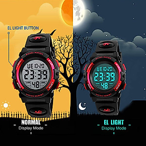 Digital Watch for Girls Ages 4-15, Kids Red Digital Sports Waterproof Outdoor Analog Electronic Watches with Alarm Stopwatch, Children Birthday Presents Gifts Toys for Age 4-12 Year Old Boys Girls
