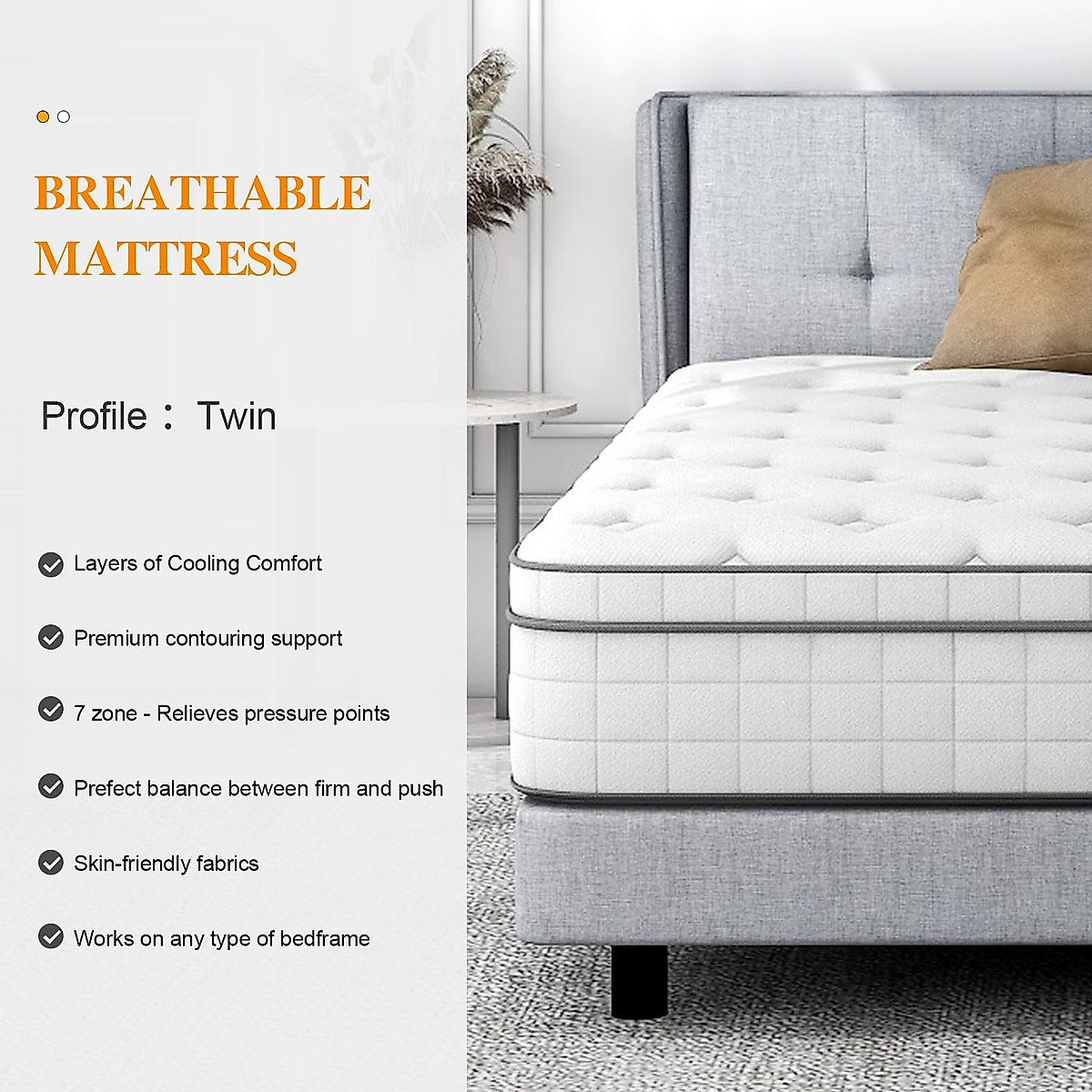 Gegcucey Twin Mattress, Innerspring Mattress with Breathable Foam and Pocket Spring for Motion Isolation, Medium Firm Hybrid Mattress in a Box (10 Inch, Twin)