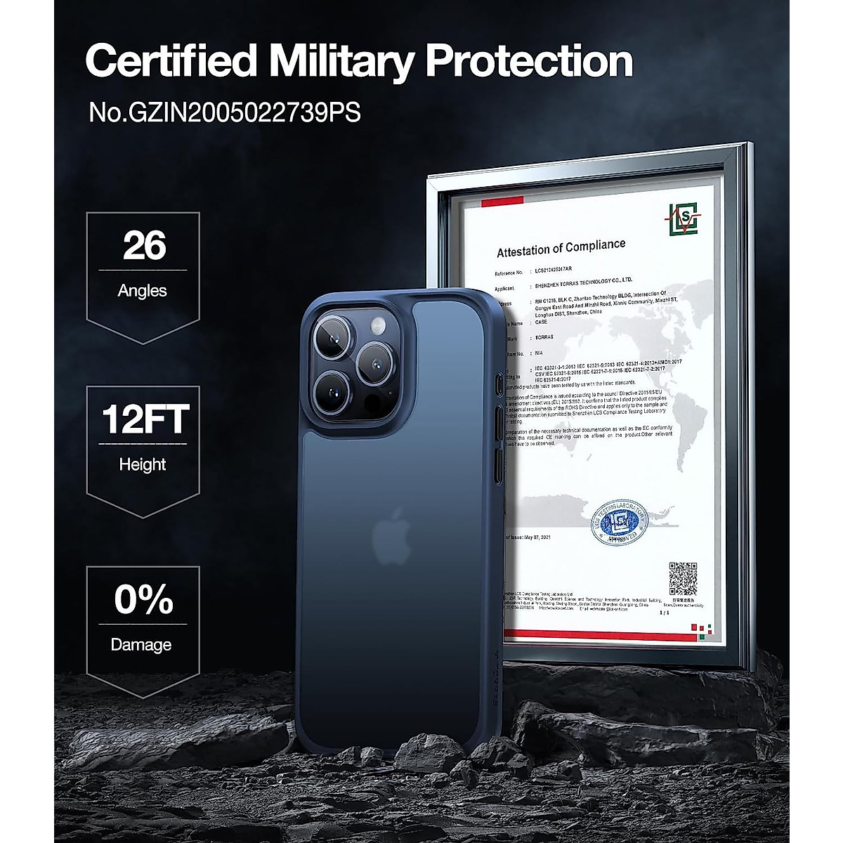 TORRAS Shockproof Compatible for iPhone 12 Case for iPhone 12 Pro Case, [Military Grade Drop Tested] Translucent Matte Hard PC Back with Soft Silicone Edge Slim Protective Guardian, Blue