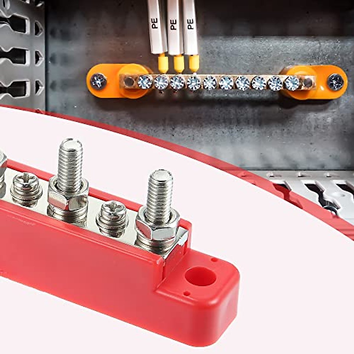 X AUTOHAUX 1 Pair 7 Terminal Bus Bar Power 3 Screw Terminals Power Distribution Block with 4 Screws Red and Black for Car Boat Marine Caravan RV