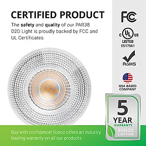 Sunco Outdoor LED Flood Light, Waterproof PAR38 Dusk to Dawn Bulb, 1250 LM, 120W Equivalent 15W, Exterior, Wet-Rated, 3000K Warm White, E26 Base, UL 4 Pack