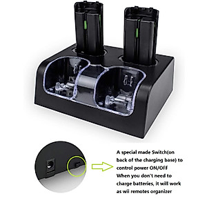 TechKen 4 Charging Ports Charging Station for Wii Controller, Includes 4 Rechargeable Batteries Wii Charger Wii Charger Docking Station (Updated Version)