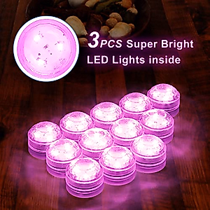 IMAGE Submersible LED Lights, 12 PCS LED Submersible Tea Lights Waterproof Floral Decoration Party Tea Lights, Battery Operated Flameless Tea Lights for Party, Wedding, Garden and Bath Pink
