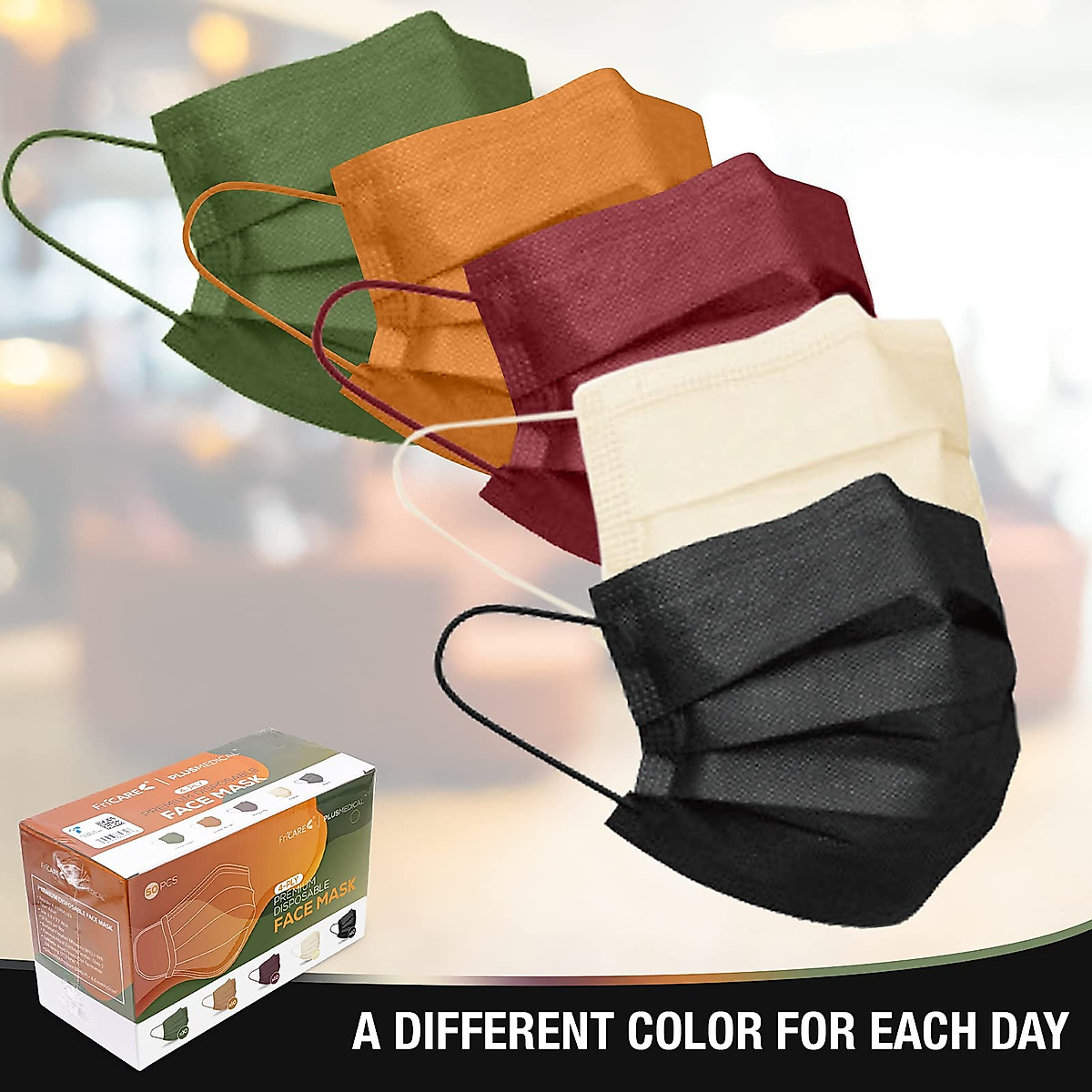 FriCARE Disposable Individually Wrapped Face Masks 4 Ply 50PCS, Colorful Breathable Safety Mask for Adults Women Man