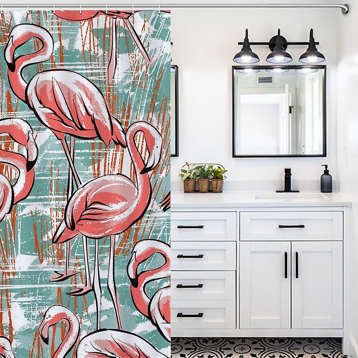 LAKIMCT Abstract Pink Flamingo Shower Curtain for Bathroom, Polyester Cloth Shower Curtain with Hooks, Modern Shower Curtain, Art Deco Shower Curtain, 36x72 inch Shower Curtain, 7 Hooks