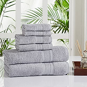 TRIDENT 6 Piece Bath Towels Set for Bathroom - 2 Bath Towel, 2 Hand Towel, 2 Washcloth 100% Cotton Soft and Plush Highly Absorbent, Soft Towel for Hotel & Spa - Silver Grey