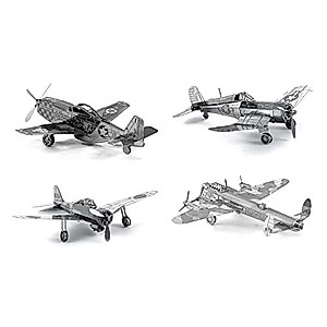 Set of 4 Metal Earth 3D Laser Cut Plane Models: Avro Lancaster Bomber, Mitsubishi Zero, F4U Corsair, P-51 Mustang