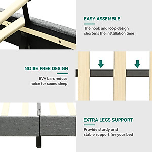 DWVO Floating Bed Frame Queen Size, LED Bed Frame with Charging Station & Hidden Legs, Upholstered Platform Bed with Bookcase Headboard, Robust Steel Structure & Easy Assembly, Grey