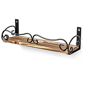 Masyl Floating Shelves Wall Mounted Set of 2, Rustic Wood Wall Shelves for Living Room Decor, Bathroom Organizer, Kitchen Storage, Home Décor, Made of Wood and Metal in Carbonized Brown Color
