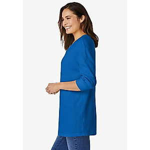 Woman Within Women's Plus Size Three-Quarter Sleeve Thermal Sweatshirt - 22/24, Raspberry Sorbet