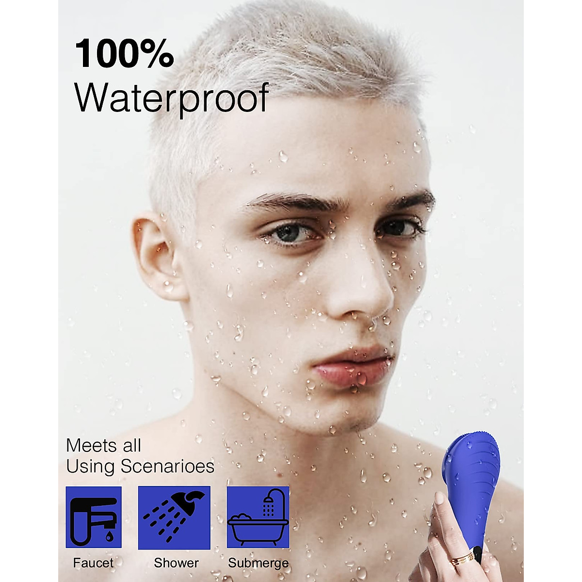NågraCoola CLIE Facial Cleansing Brush, Waterproof and Rechargeable Face Scrub Brush for Men & Women, Cleansing, Exfoliating and Massaging, Electric Face Scrubber - Blue