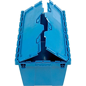 Plastic Attached Lid Shipping & Storage Container, 25-1/4x16-1/4x13-3/4, Blue