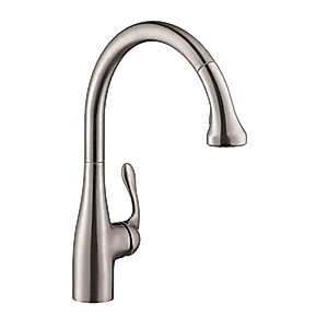 hansgrohe Allegro E Gourmet Stainless Steel Commercial Kitchen Faucet, Kitchen Faucets with Pull Down Sprayer, Faucet for Kitchen Sink, Magnetic Docking Spray Head, Stainless Steel Optic 06460860