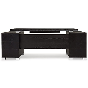 Zuri Furniture 79" Modern Ford Executive Desk with Filing Cabinets - Black Oak