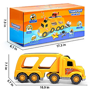 GONGDAO Truck Toys with 4 Airplane Toys for 3 4 5 6 7 Year Old, Aircraft Carrier Truck Toy for Toddler Boy Girl, Toy Helicopter/Military Fighter Jet, Christmas List