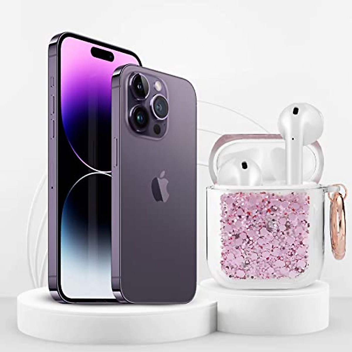 LAX Gadgets Air Pod Case for Protection - Compatible with 1st & 2nd Generation Apple AirPods- Lightweight Case with Key Ring - Easy to Use - Glitter Pink