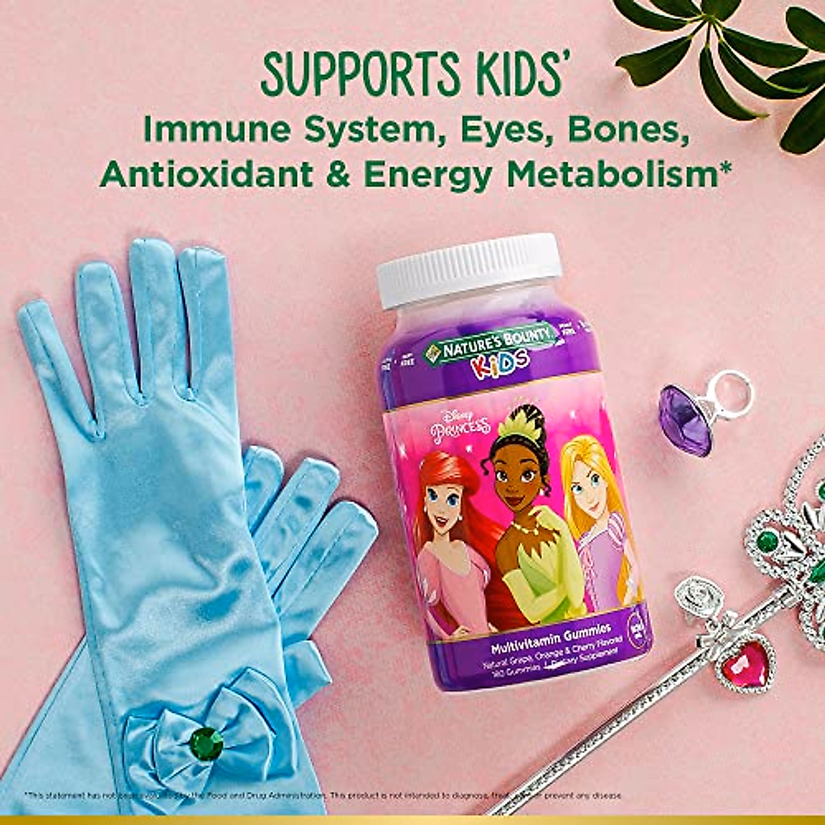 Nature's Bounty Disney Princess Kids Gummy Multivitamin, Natural Grape, Orange & Cherry Flavored, No Gluten, Dairy, or Peanuts, 180 Gummies