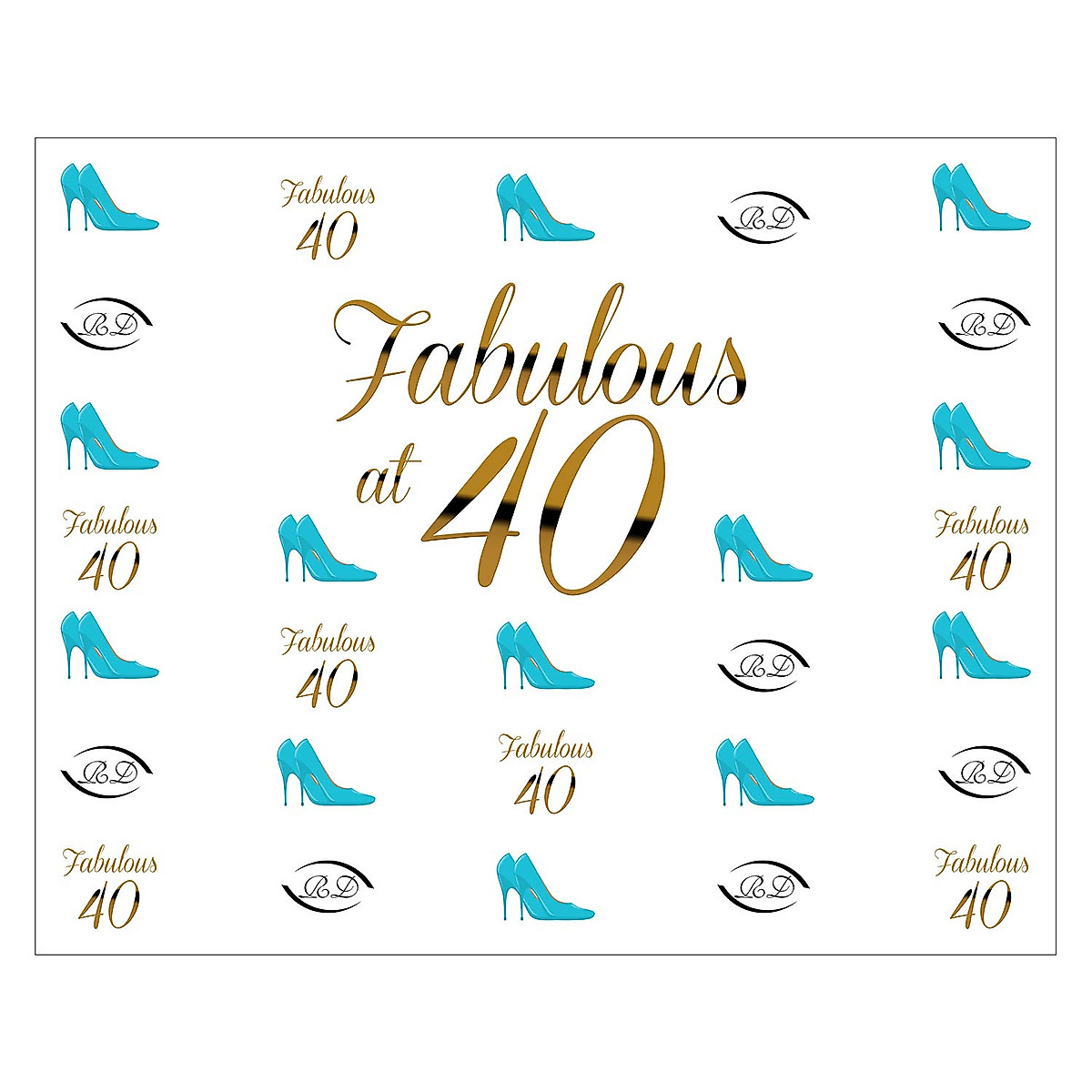 BannerBuzz Happy Birthday Fabulous at 40 Custom Step and Repeat Banner, 11 oz. PVC Flex, 720 DPI Eco-Solvent Printing, for Events and Parties, Photography Background (8'W x 10'H)