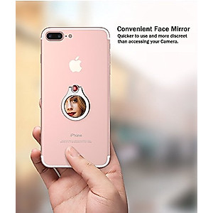 MAXIMEST Phone Ring Finger Holder, Stand, Mirror 360 Rotation Grip and Kickstand Accessory, Compatible with All Smartphones, iPhone, Samsung Galaxy S, Note, Z Fold, Flip, Tablets, iPad (Silver)