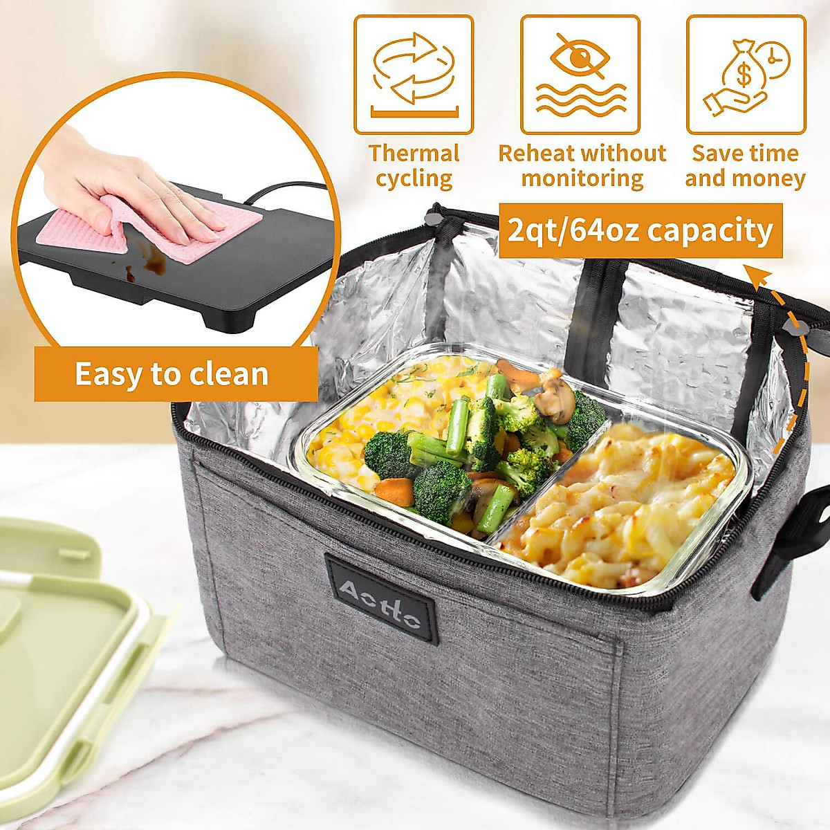Portable Oven | 110V Portable Food Warmer | Mini Portable Microwave Electric Heated Lunch Box for Cooking & Reheating Food in Office, Dorm, Hotel, Potlucks, Travel, Home | Aotto