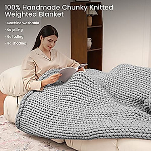 ZonLi Knitted Weighted Blanket 15 pounds (Light Grey, 48''x72''), Cooling Chunky Knit Weighted Blanket Twin Size, Handmade Cozy Home Decor for Sofa Bed