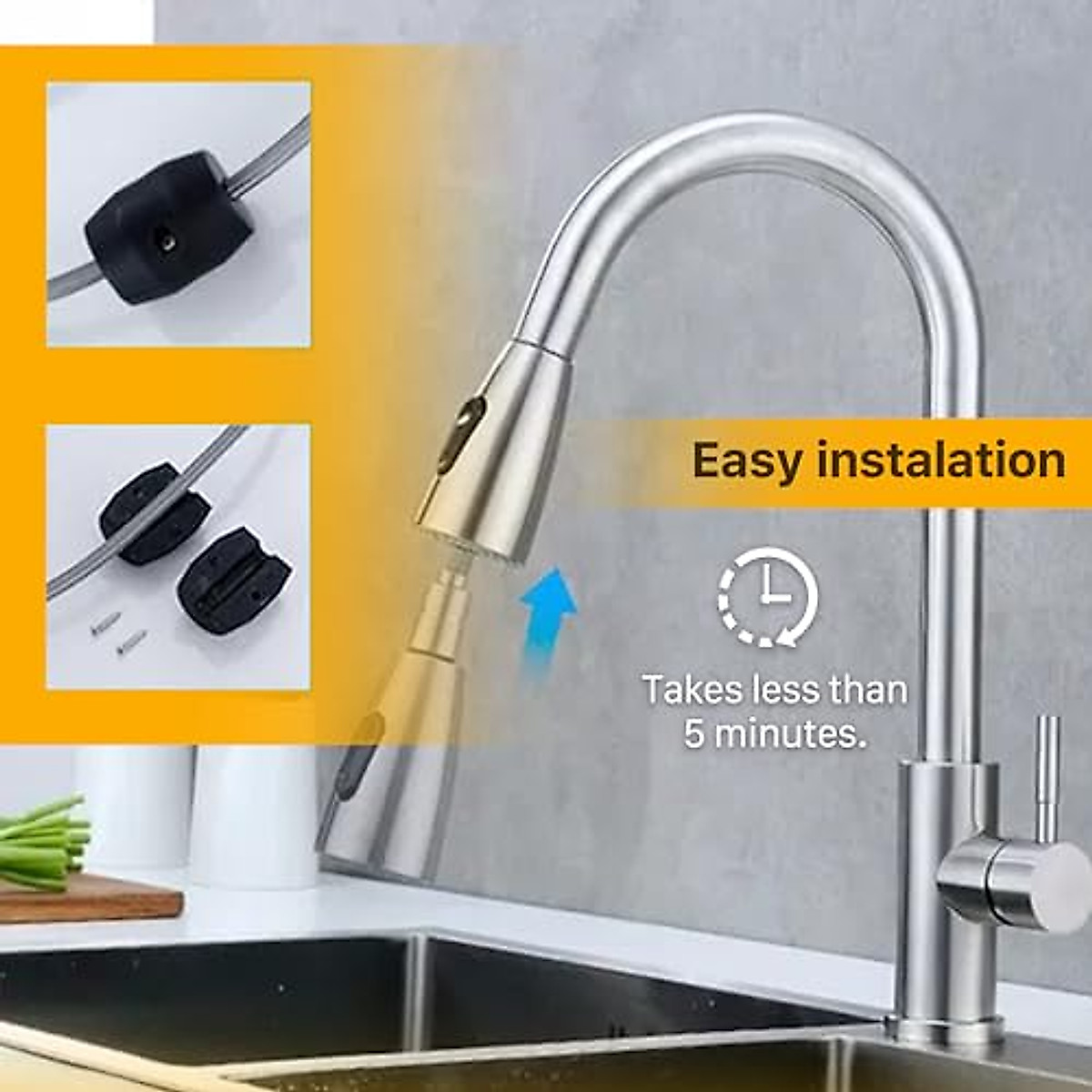 Generic Kitchen Faucet with Extendable Sprayer, Single Handle Hot and Cold Water Kitchen Faucet, Stainless Steel Faucet, Three Use Modes Faucets, Brushed Finish