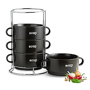 LAUCHUH 27 Ounces Soup Bowls with Handles, French Onion Soup Bowls, Oven Safe Soup Bowls Serving Bowls for Entertaining, Party Stackable, Black