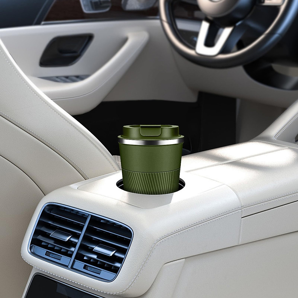 BAYTWA Coffee Tumbler 12oz/380ml - Insulated Coffee Mug with Lid, Leakproof Travel Coffee Cup, Stainless Steel Reusable Coffee Mug for Hot&Cold Drinks, Thermal Coffee Cups for Men Women-Green/1 Pack