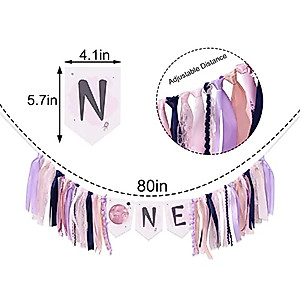 Outer Space Planets High Chair Banner - Astronaut Rocket 1st Birthday Girl High Chair ONE Banner - First Trip Around the Sun Party Decor (PINK GIRL SPACE HF)