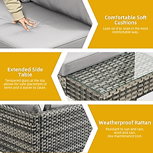 DWVO Patio Furniture Set, Sectional L-Shaped Sofa, for Patio Backyard Poolside Porch, Wicker Conversation Set with Coffee Table & Cushions, Detachable Lounger, All-Weather Rattan, Grey