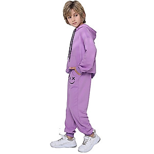 blibean Teen Boy Fall Clothes Sets Jogging Jogger Outfit Little Girl Hoodies Two Piece Sweat Pants Comfy 2pc CLothes Age 12T-13T (Size 12-13 Year) Purple