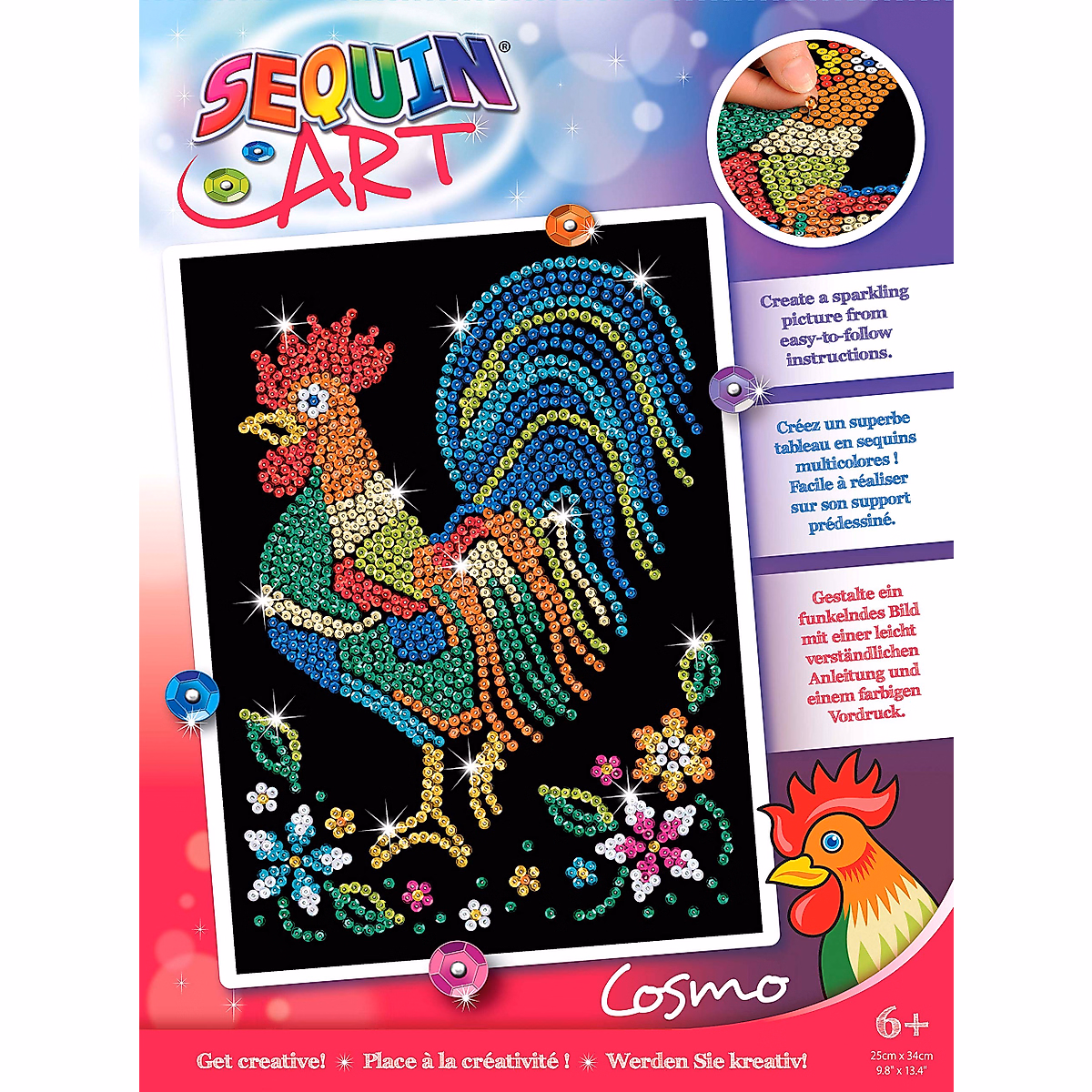 Sequin Art Red Rooster Cockerel, Sparkling Arts and Crafts Kit; Creative Crafts for Adults and Kids