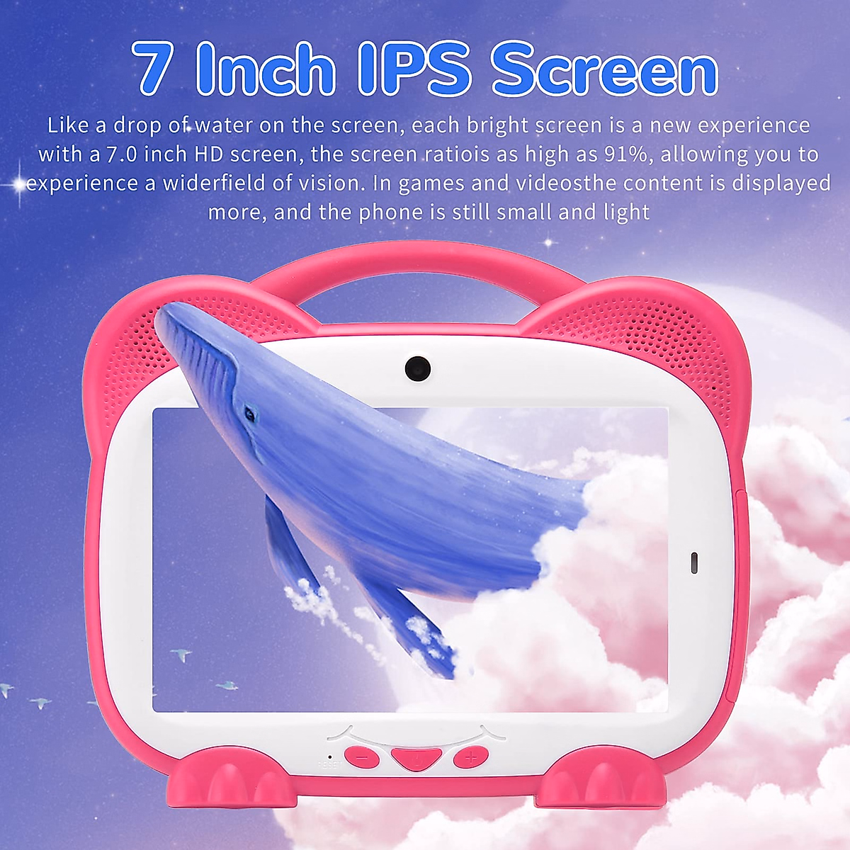 VINGVO Kids Touch Tablet, Dual Camera 7 Inch Tablet 4.0 for Girls (Pink)