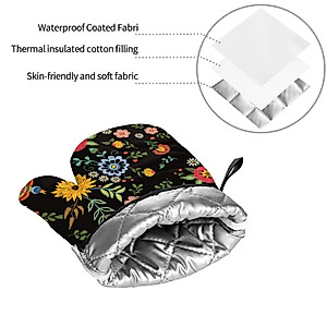 Colorful Floral Birds Oven Mitts and Pot Holders Sets of 4,Non-Slip Heat Resistant Oven Gloves for Baking Cooking Grilling BBQ