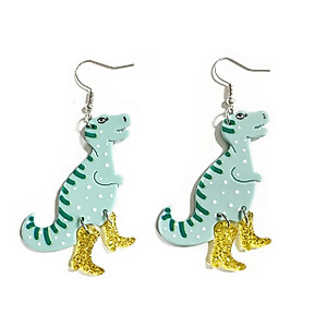 Cute Acrylic Animal Drop Earrings Colorful Boots Chicken Hen Dinosaur Lovely Panda with Bamboos Funny Animal Dangle Earrings For Women Christams Birthday Gift-Dinosaur